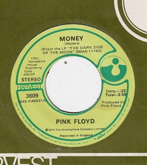 PINK FLOYD Money Vinyl Record 7 Inch Harvest 1973