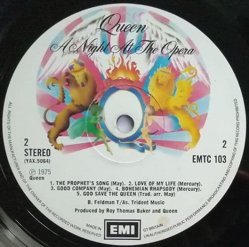 QUEEN A Night At The Opera Vinyl Record LP EMI 1975