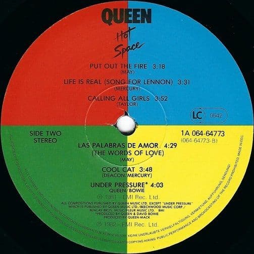 QUEEN Hot Space Vinyl Record LP EMI 1982