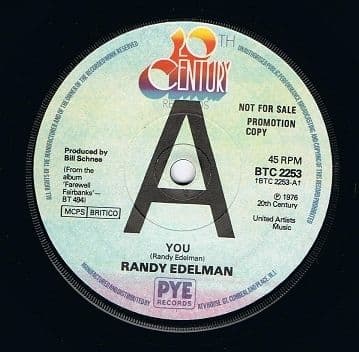 RANDY EDELMAN You Vinyl Record 7 Inch 20th Century 1976 Promo