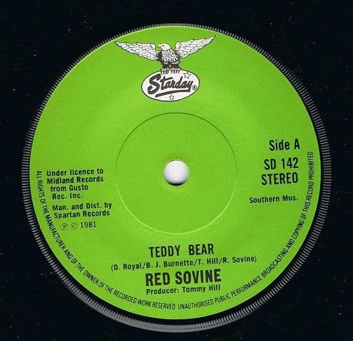 RED SOVINE Teddy Bear Vinyl Record 7 Inch Starday 1981