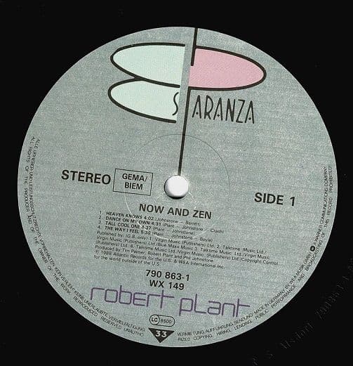 ROBERT PLANT Now And Zen Vinyl Record LP Es Paranza 1988