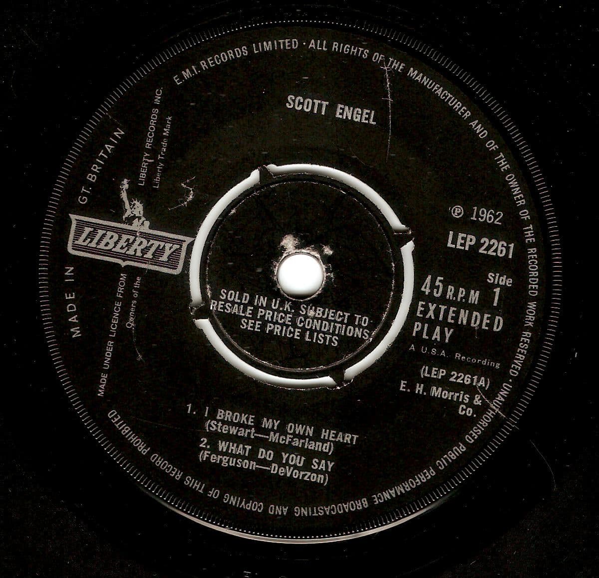 SCOTT ENGEL I Broke My Own Heart EP Vinyl Record 7 Inch Liberty 1962