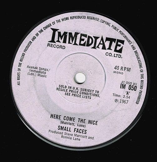 SMALL FACES Here Come The Nice Vinyl Record 7 Inch Immediate 1967