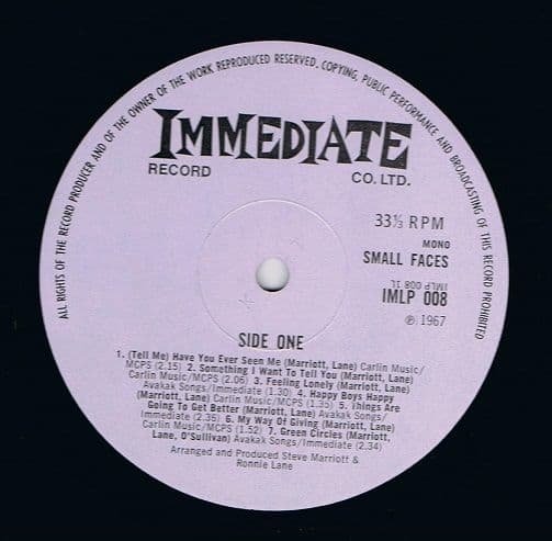 SMALL FACES Small Faces Vinyl Record LP Immediate 1967