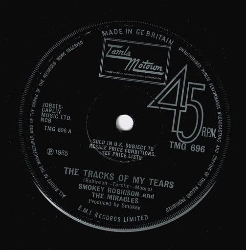 SMOKEY ROBINSON The Tracks Of My Tears Vinyl Record 7 Inch Tamla Motown ...