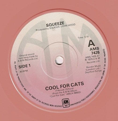 SQUEEZE Cool For Cats Vinyl Record 7 Inch A&M 1979 Pink Vinyl