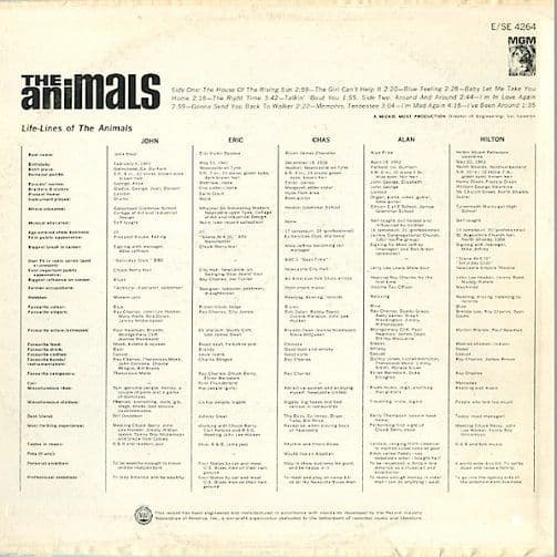 THE ANIMALS The Animals Vinyl Record LP US MGM 1964