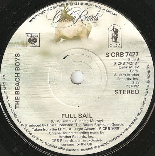 THE BEACH BOYS Lady Lynda Vinyl Record 7 Inch Caribou 1979