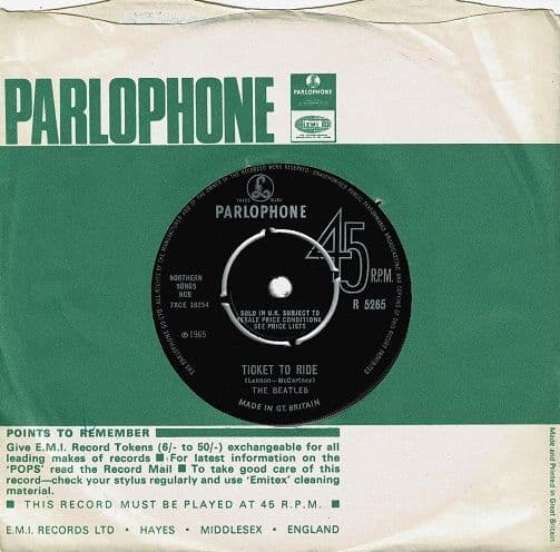 THE BEATLES Ticket To Ride Vinyl Record 7 Inch Parlophone 1965
