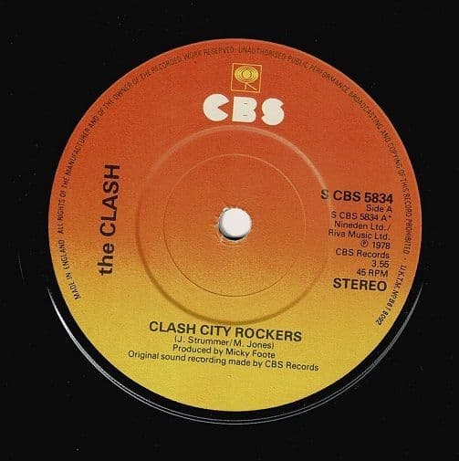 THE CLASH Clash City Rockers Vinyl Record 7 Inch CBS 1978