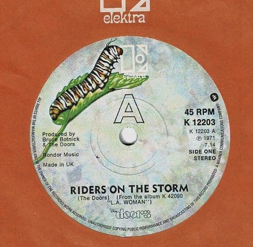 THE DOORS Riders On The Storm Vinyl Record 7 Inch Elektra 1976