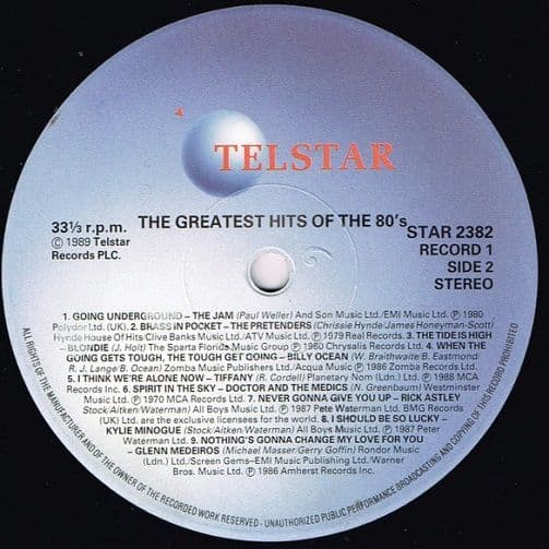 The Greatest Hits Of The 80 s Vinyl Record LP Telstar 1989