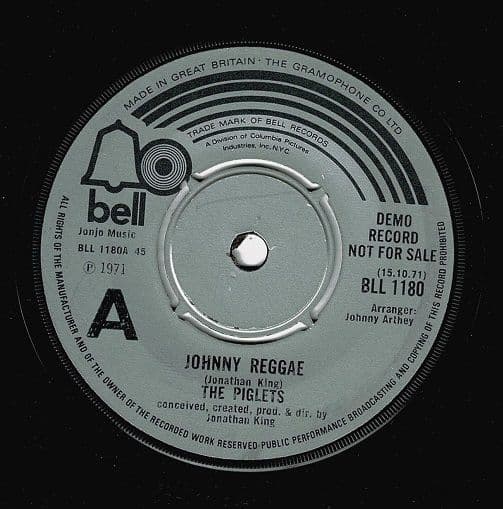 THE PIGLETS Johnny Reggae Vinyl Record 7 Inch Bell 1971 Demo