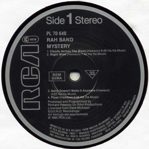 THE RAH BAND Mystery Vinyl Record LP RCA 1985