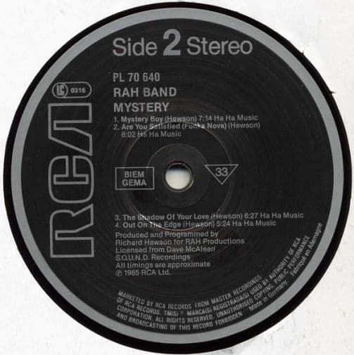 THE RAH BAND Mystery Vinyl Record LP RCA 1985