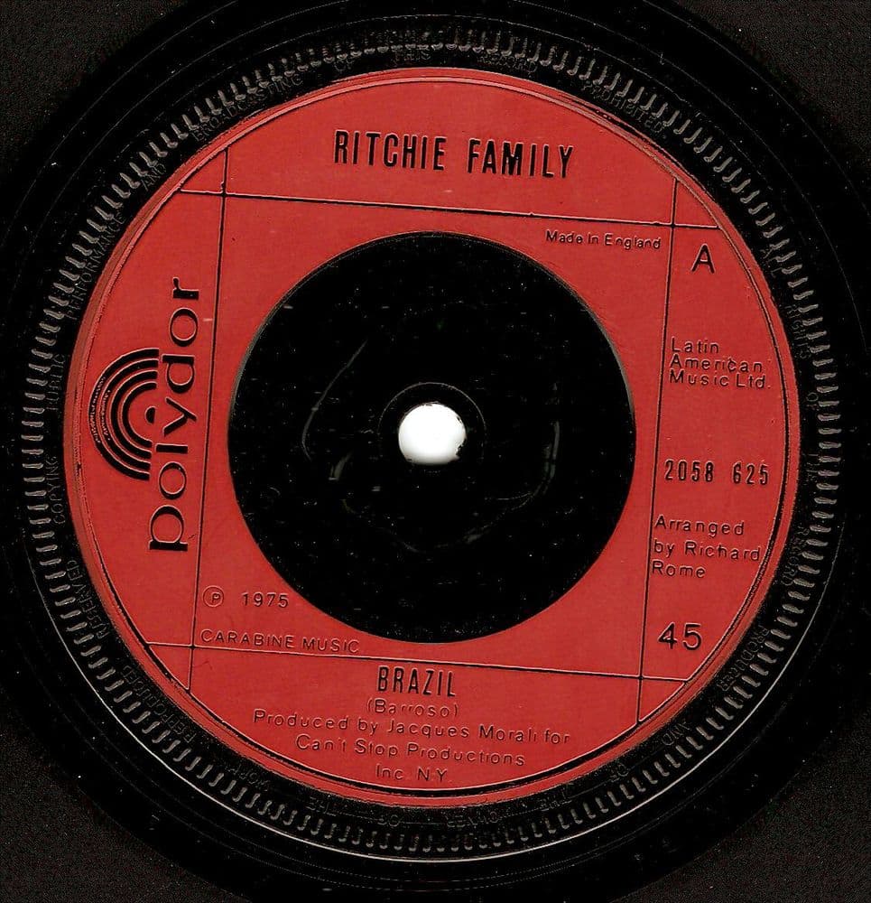 THE RITCHIE FAMILY Brazil Vinyl Record 7 Inch Polydor 1975