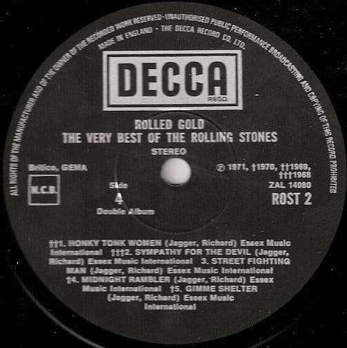 THE ROLLING STONES Rolled Gold Vinyl Record LP Decca 1976