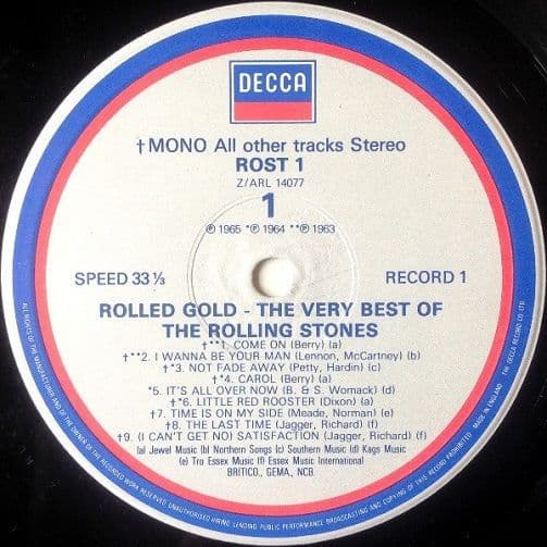 THE ROLLING STONES Rolled Gold Vinyl Record LP Decca