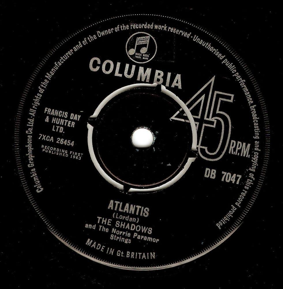 THE SHADOWS Atlantis Vinyl Record 7 Inch Columbia 1963
