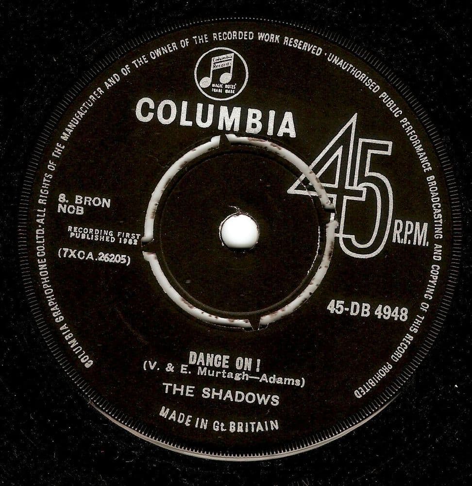 THE SHADOWS Dance On Vinyl Record 7 Inch Columbia 1962