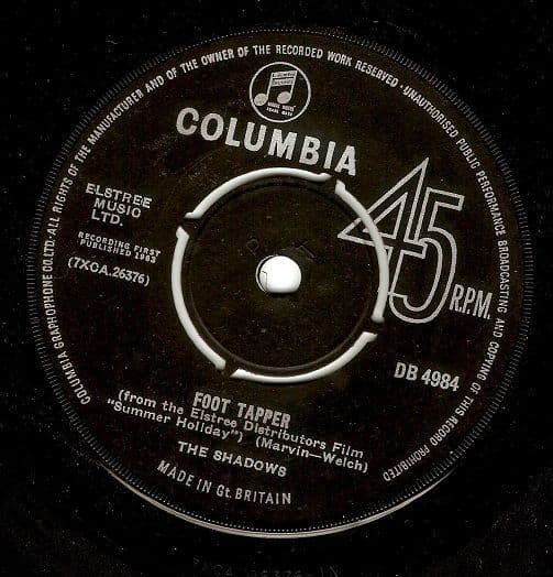 THE SHADOWS Foot Tapper Vinyl Record 7 Inch Columbia 1963