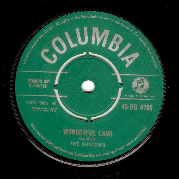 THE SHADOWS Wonderful Land Vinyl Record 7 Inch Columbia 1962