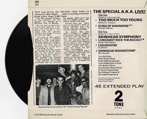 THE SPECIALS THE SPECIAL AKA Too Much Too Young EP Vinyl Record 7 Inch ...