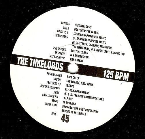THE TIMELORDS Doctorin The Tardis Vinyl Record 7 Inch KLF ...