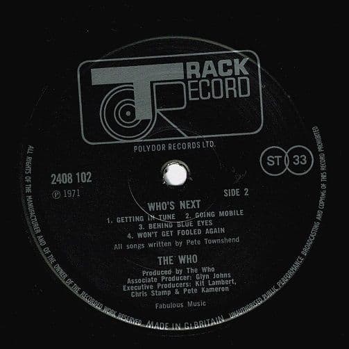 THE WHO Who s Next Vinyl Record LP Track 1974