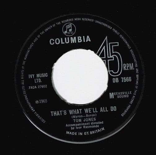TOM JONES Little Lonely One Vinyl Record 7 Inch Columbia 1965