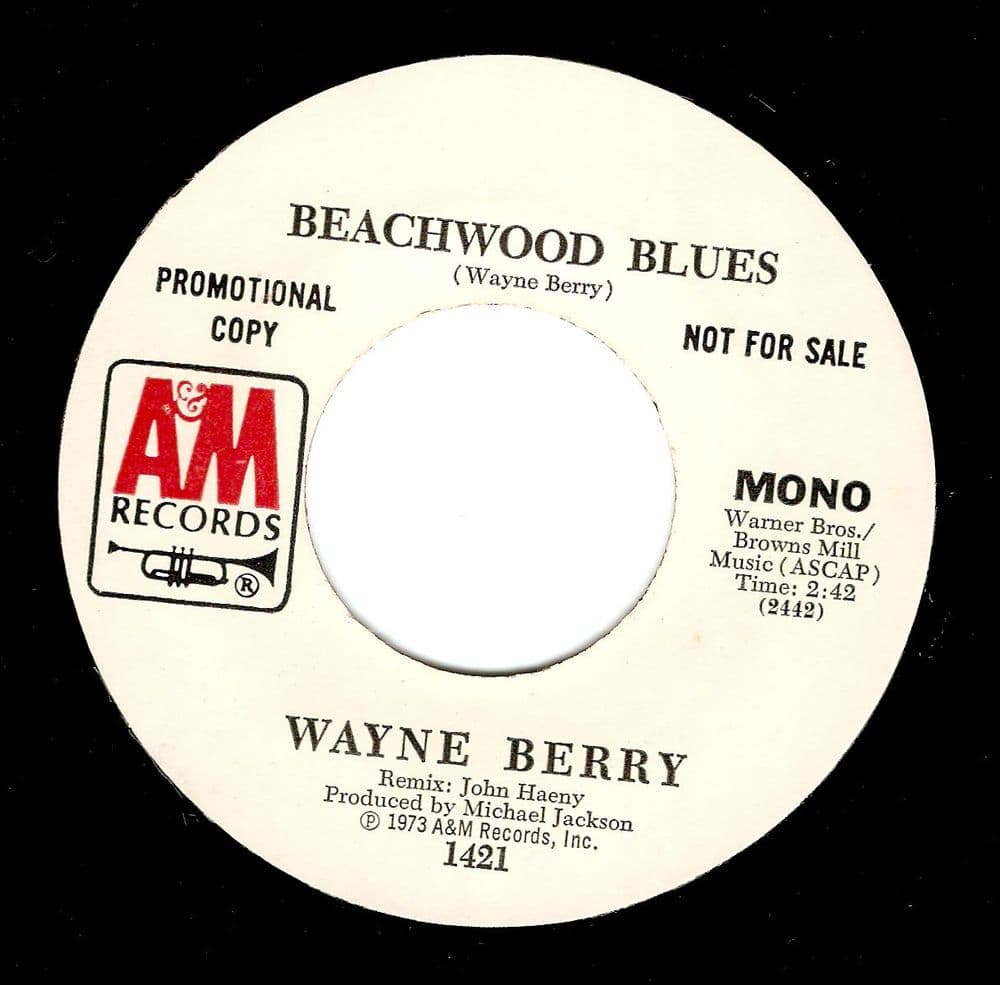 WAYNE BERRY Beachwood Blues Vinyl Record 7 Inch A&M 1973 Promo