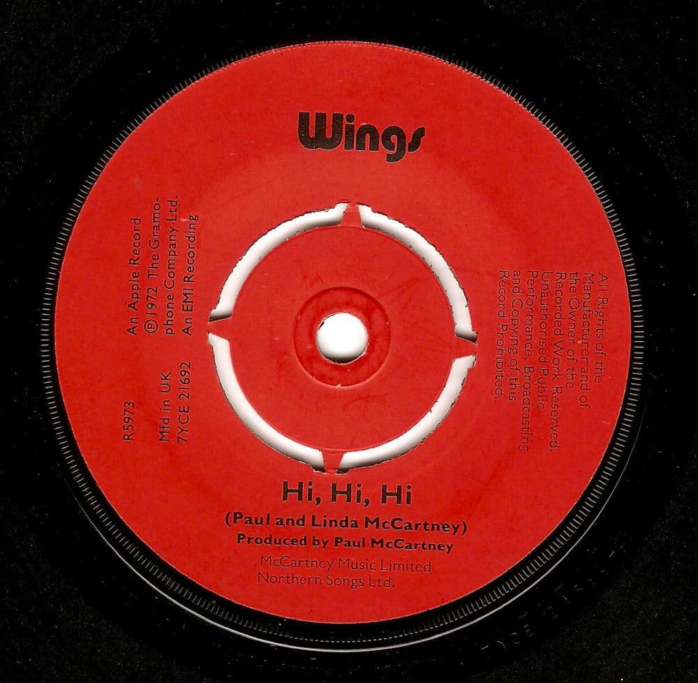WINGS PAUL McCARTNEY Hi Hi Hi Vinyl Record 7 Inch Apple 1972