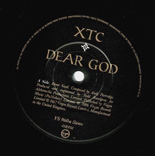 XTC Dear God Vinyl Record 7 Inch Virgin 1986
