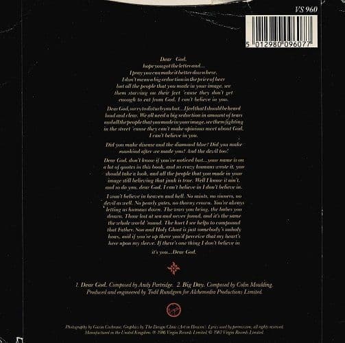 XTC Dear God Vinyl Record 7 Inch Virgin 1986