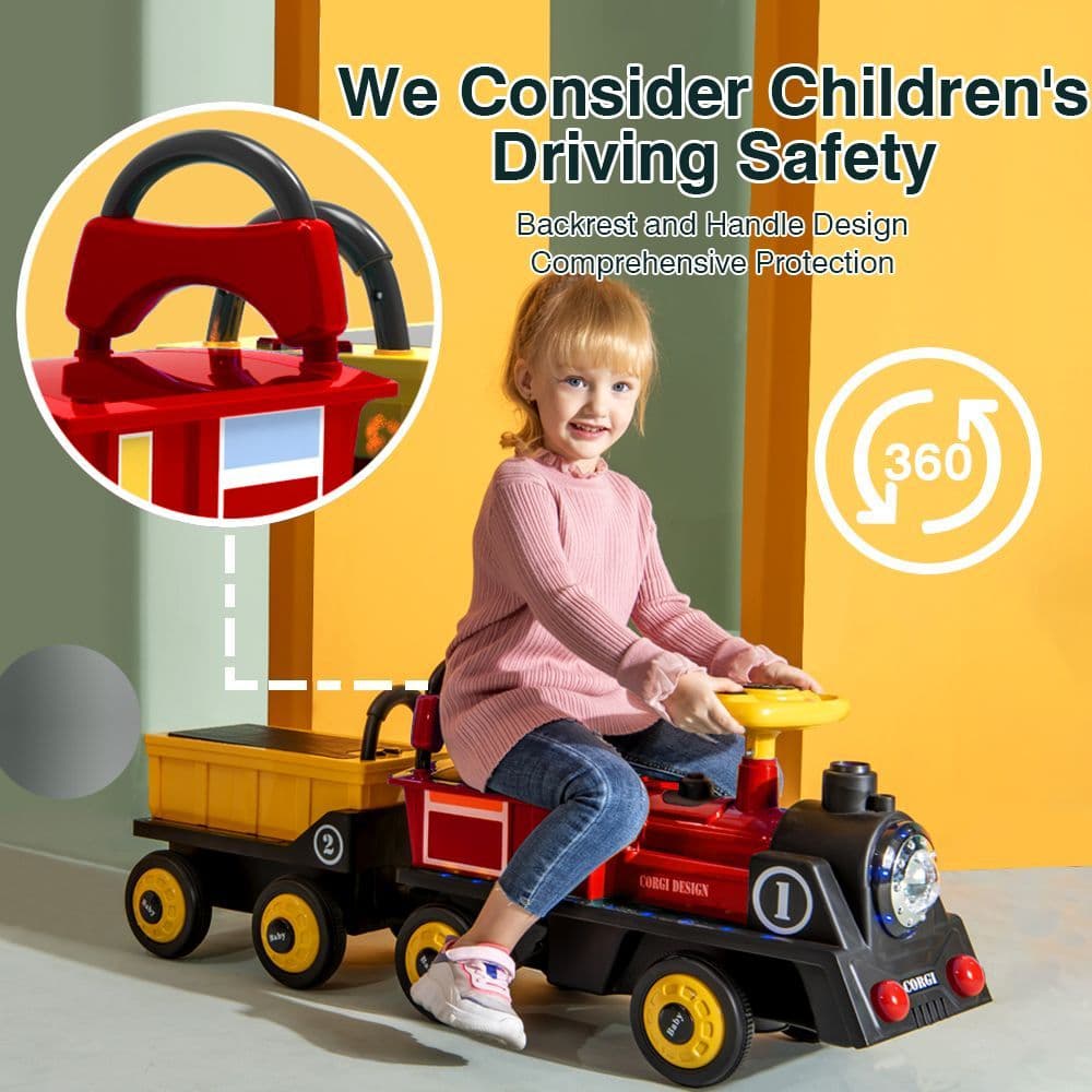 Red Kids Toy Ride-on Train with Two Carriages Ride On Train