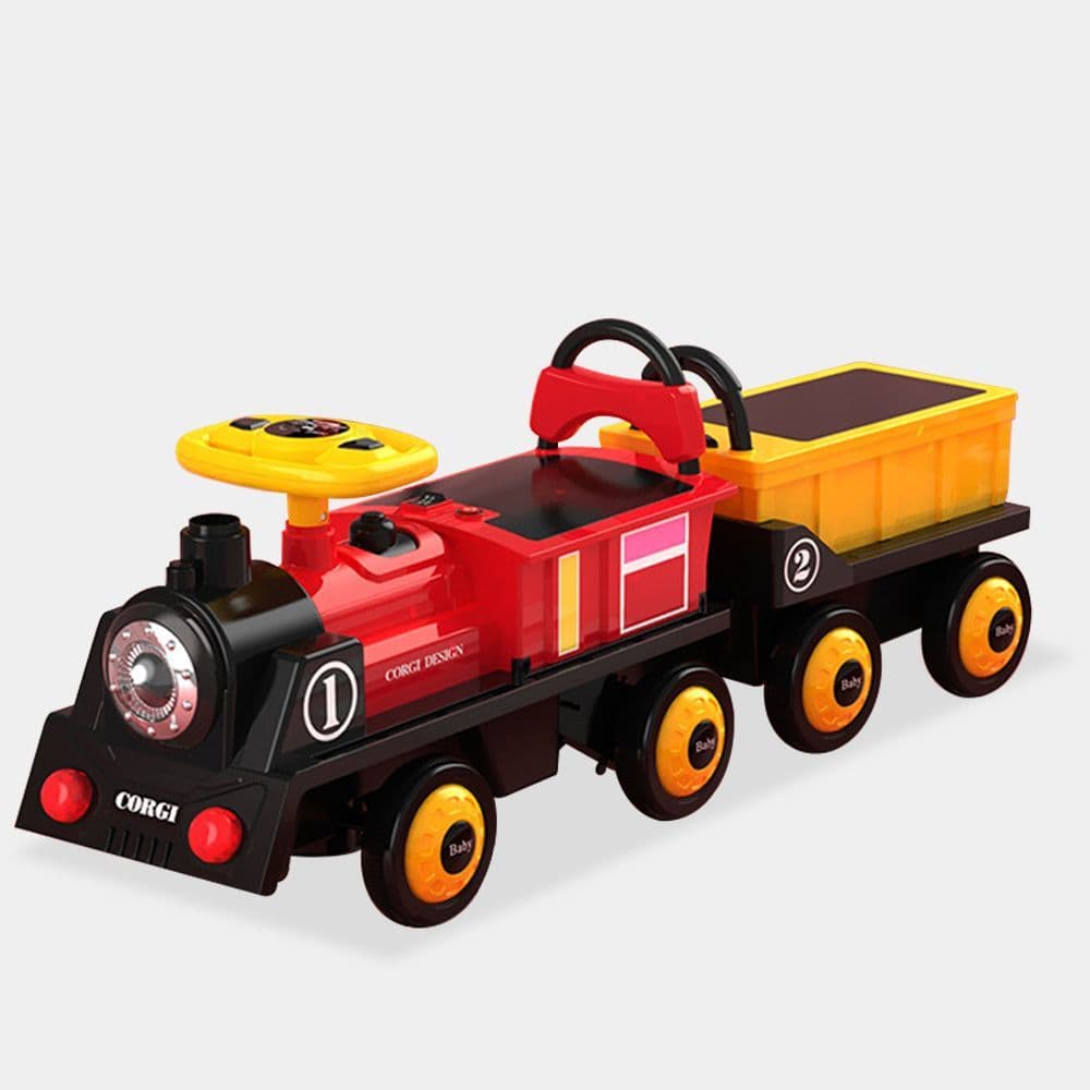 Red Kids Toy Ride-on Train with Two Carriages Ride On Train