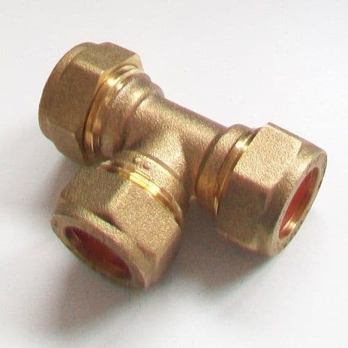 15mm Brass Compression Equal Tee Piece - 24501500 - Plumbers Mate Ltd