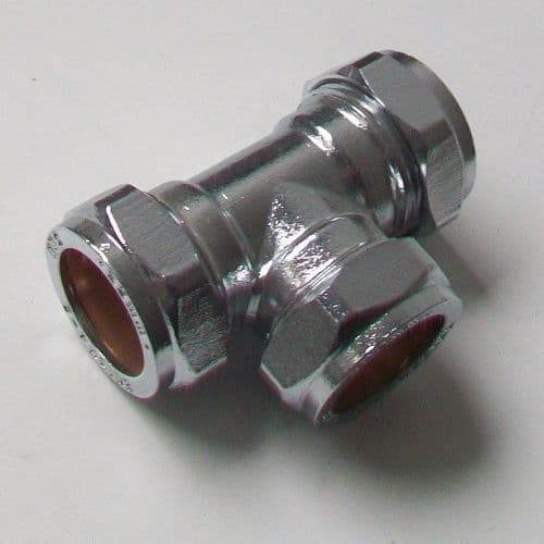22mm Chrome Plated Brass Compression Equal Tee - Plumbers Mate Ltd