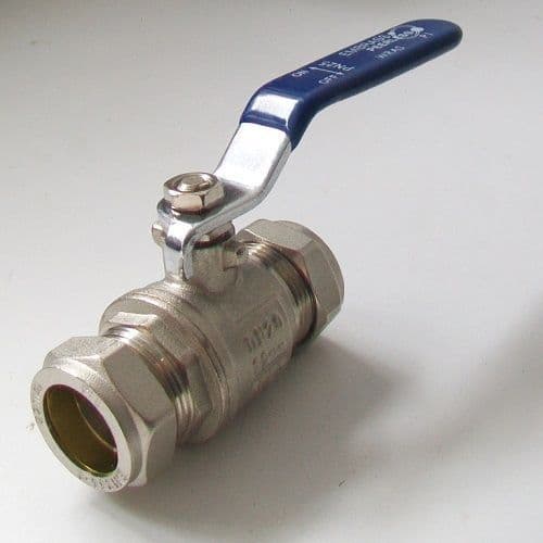22mm Compression Full Bore Blue Lever Valve - 07000133 - Plumbers Mate Ltd