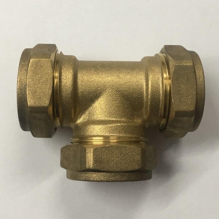 28mm Brass Compression Equal Tee Piece - 24502800 - Plumbers Mate Ltd