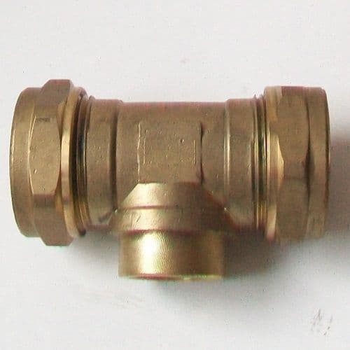 Brass 28mm x 28mm x 1/2 FI Compression Tee - 24542800 - Plumbers Mate Ltd