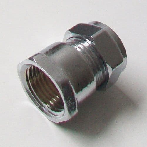 Chrome 15mm x 1/2 Female Iron Compression Coupling - Plumbers Mate Ltd