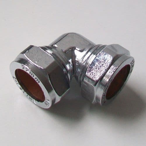 Chrome Brass 22mm Compression 90 Degree Elbow - Plumbers Mate Ltd