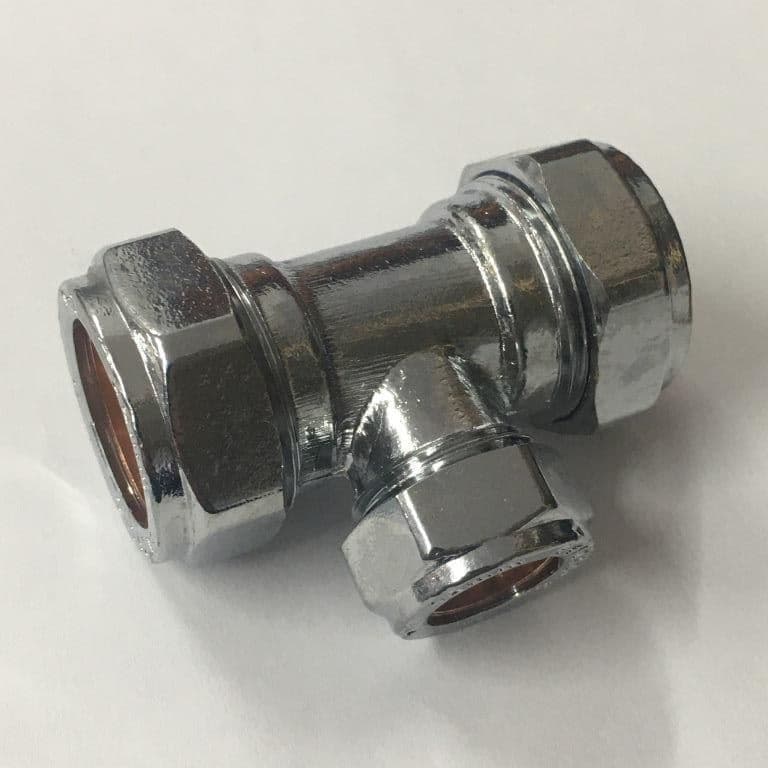 Chrome Compression Reducing Tee 22mm x 22mm x 15mm - Plumbers Mate Ltd