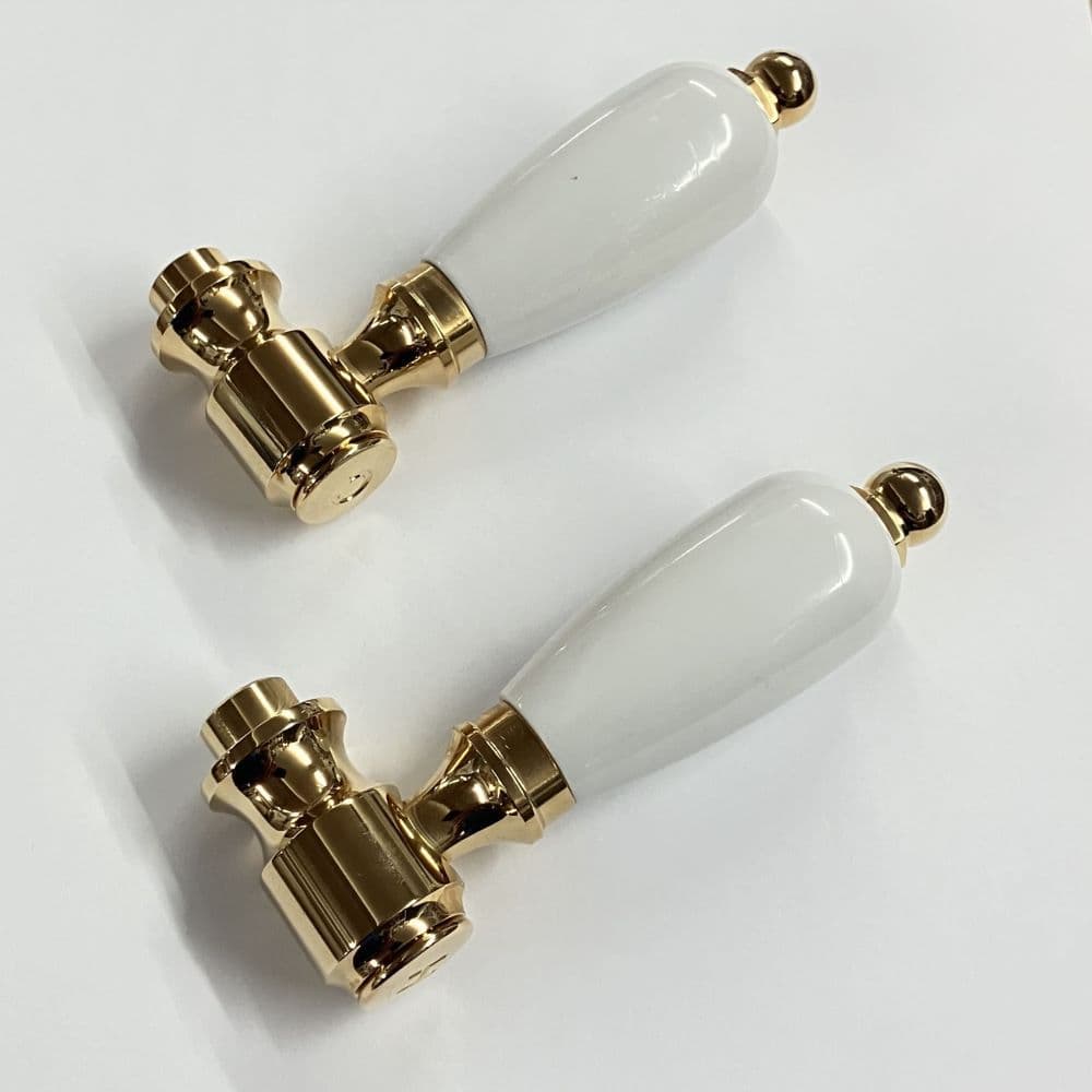 Large Gold Effect / White Tap Lever Handles - 62010185 - Plumbers Mate Ltd