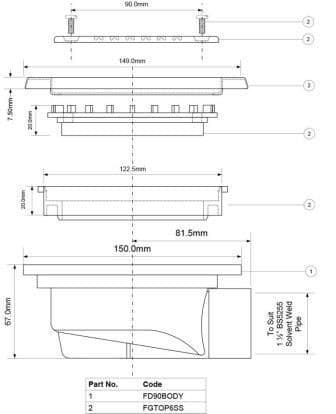 McAlpine Untrapped Tile Floor Gully Stainless Steel FD90-T6SS - 39000028