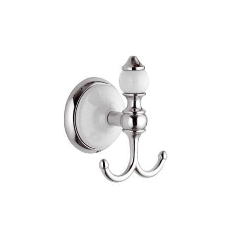 Ornate Chrome and White Double Robe Hook - 01000004 - Plumbers Mate Ltd