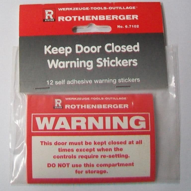 Rothenberger Keep Door Closed Warning Stickers - 54000182 - Plumbers ...