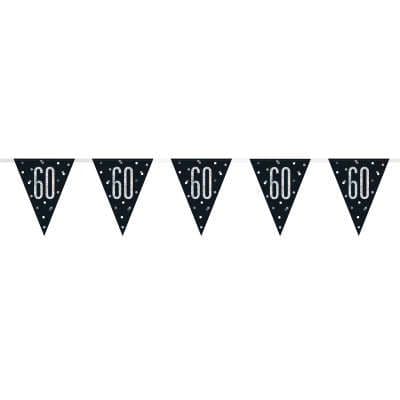 Black Glitz 60th Birthday Flag Banner